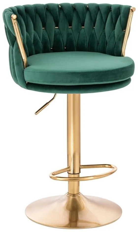 LuxuryForm DESIGN Barová židle LYON VELUR na zlaté kulaté podstavě - zelená