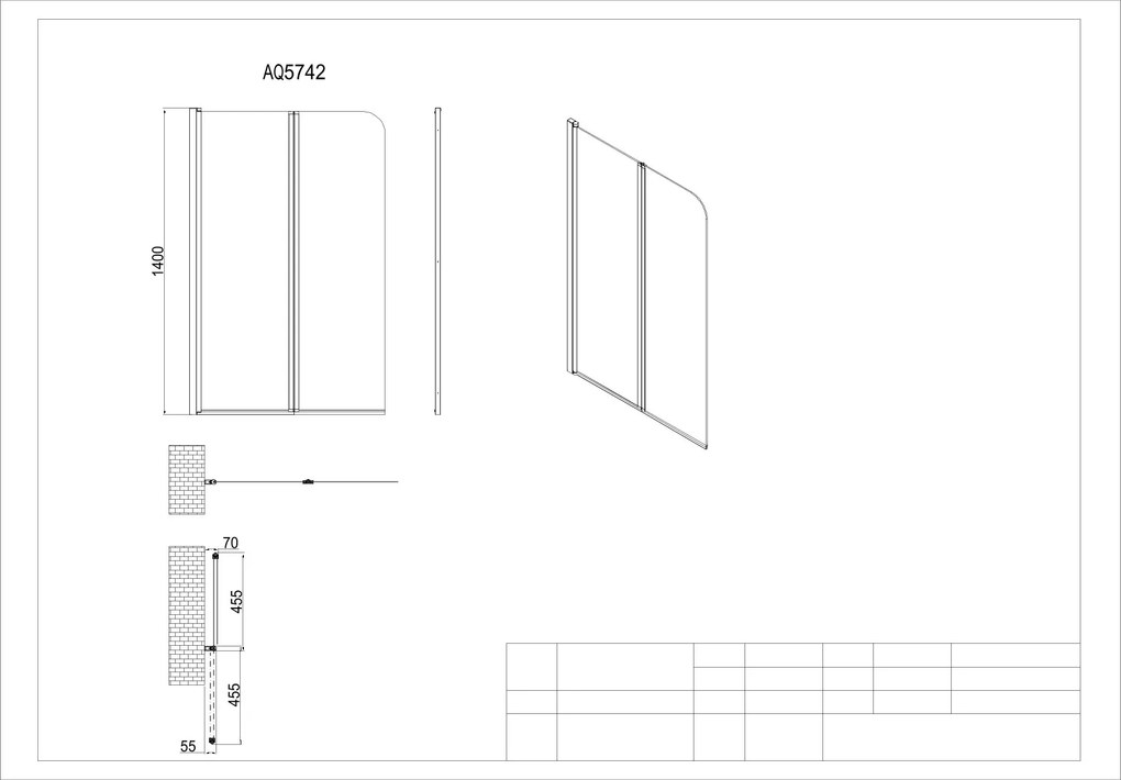 Aqualine Aqualine, WILA vanová zástěna 900x1400 mm, skládací, chrom, čiré sklo, AQ5742
