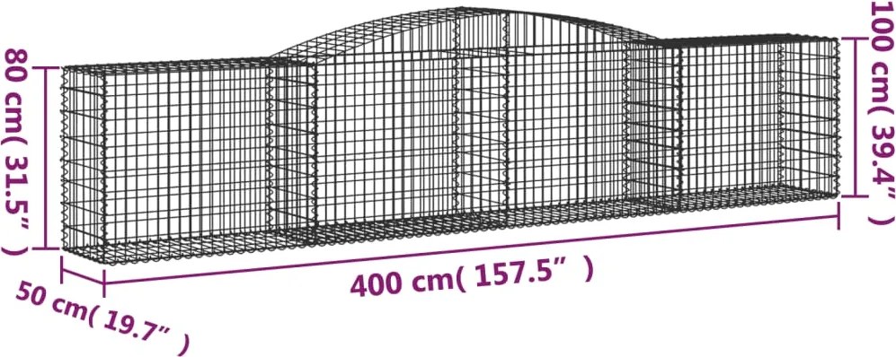 Klenuté gabionové koše 8 ks 400x50x80/100 cm pozinkované železo 3146989