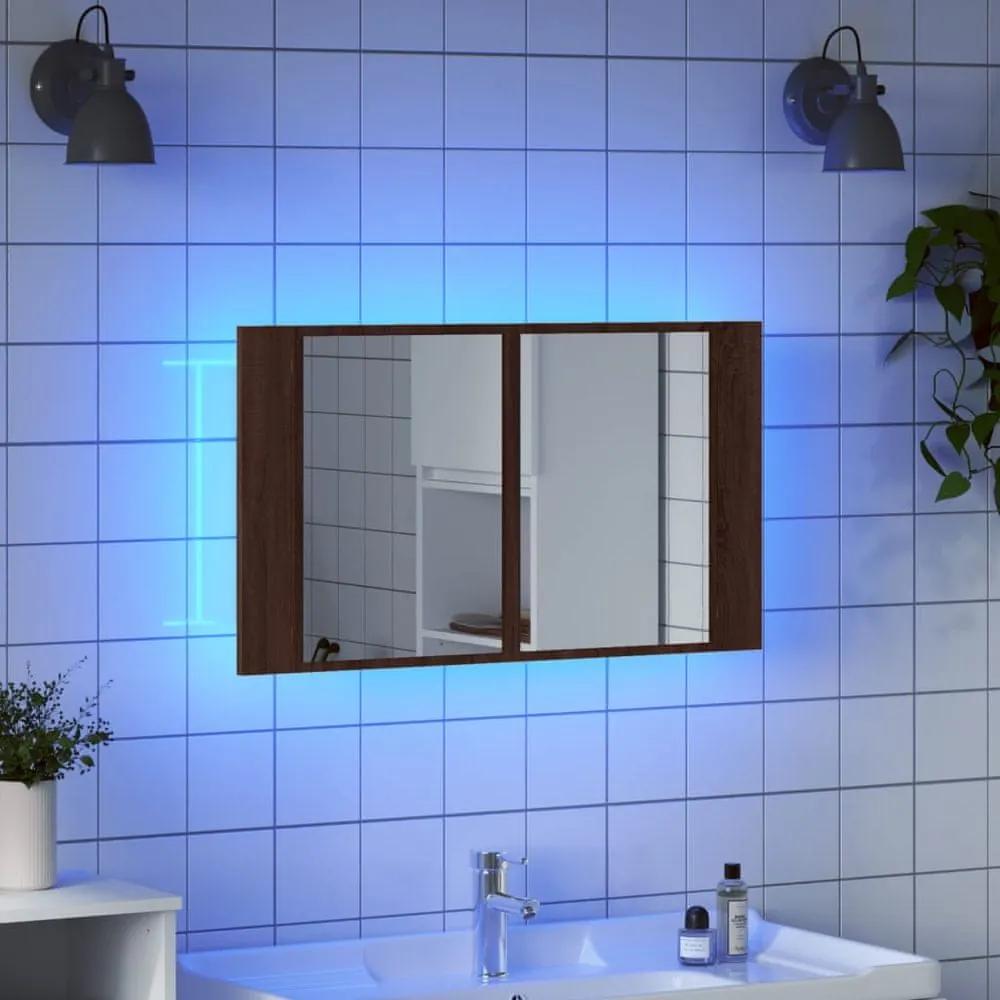 Petromila LED koupelnová skříňka se zrcadlem hnědý dub 80x12x45 cm akryl