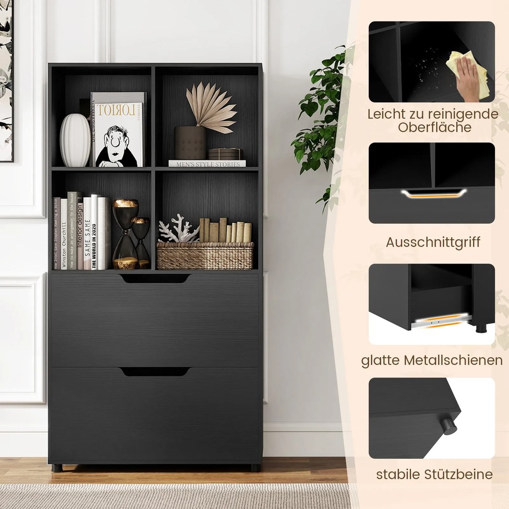 Costway 4-kostková knihovna s 2 zásuvkami 130 cm 5-patrová volně