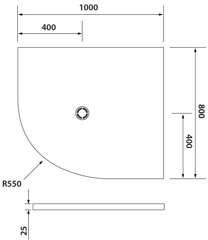 Polysan FLEXIA vanička z litého mramoru čtvrtkruh, 100x80x2,5 cm, R550, pravá, 91251