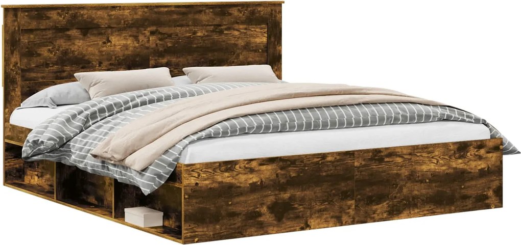 Rám postele Kouřový dub 200 x 200 cm Masivní borové dřevo 3410052
