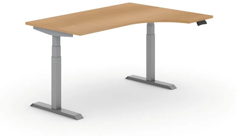 B2B Partner Výškově nastavitelný stůl PRIMO ADAPT, elektrický, 1600x1200x625-1275 mm, ergonomický pravý, buk, šedá podnož