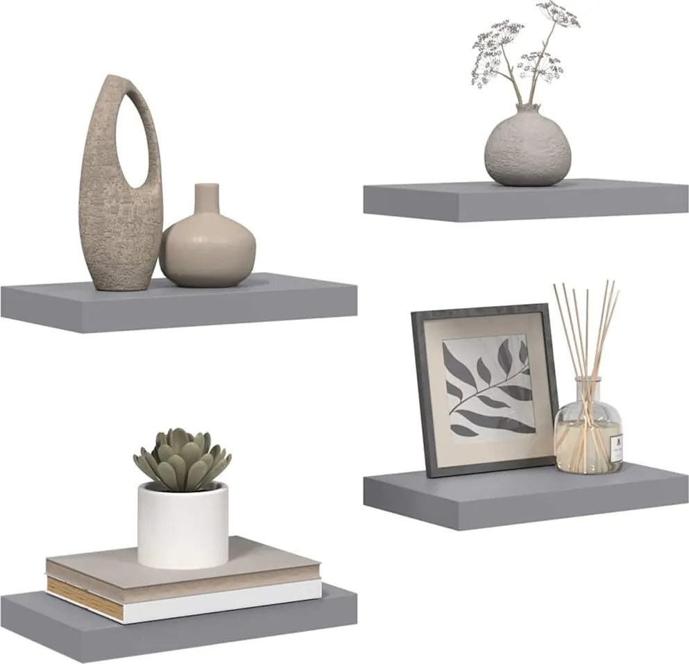 Plovoucí nástěnné police 4 ks šedé 40 x 23,5 x 3,8 cm MDF 323849