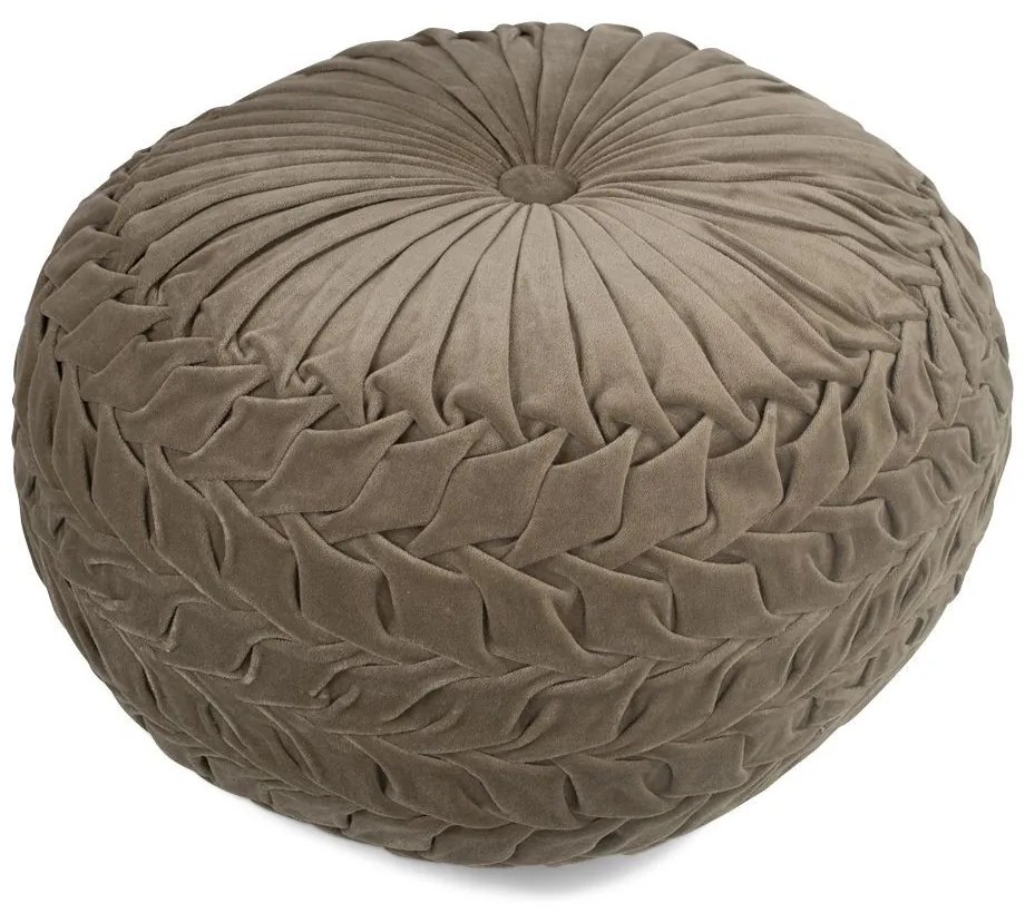Taupe sametový nařasený Puf Smock - Ø 50*30cm