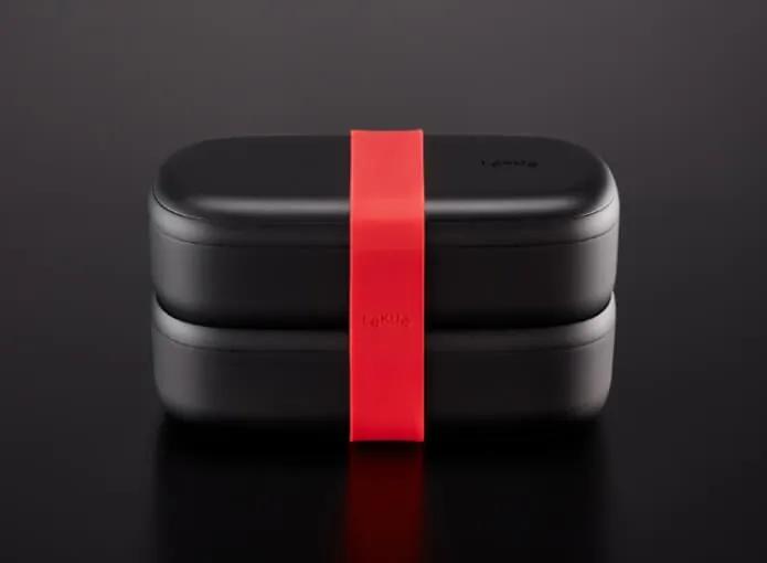 Svačinový box 1 000 ml, Lunch box to go, černý + příbory Basic to Go - Lékué