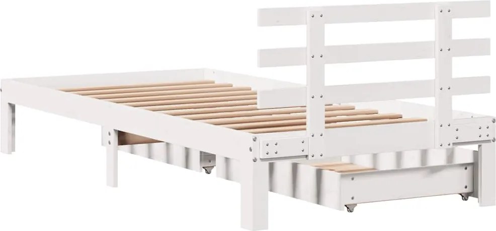 Rám postele se zásuvkami bílý 75 x 190 cm masivní borové dřevo 3301995