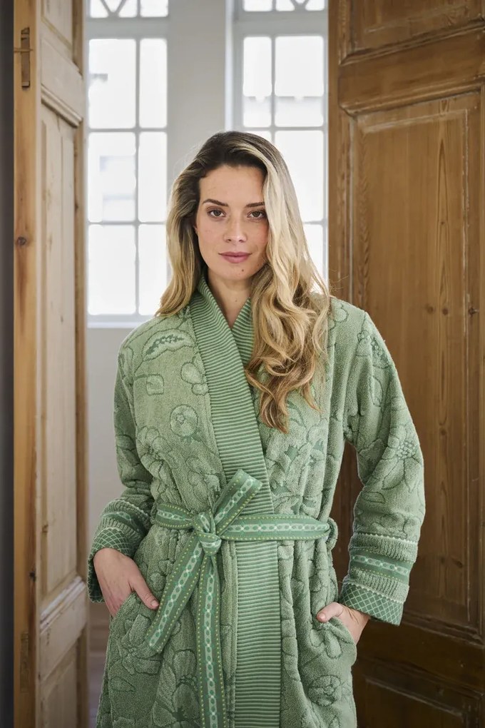 Pip Studio župan Jasmin Jacquard - zelený (Luxus a pohodlí ve stylovém županu s rafinovaným žakárovým květinovým vzorem)