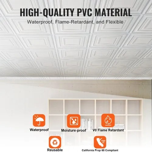 Stropní dlaždice 12-balení 24 × 24 V PVC Snadná instalace Bílý kolíkový vzor