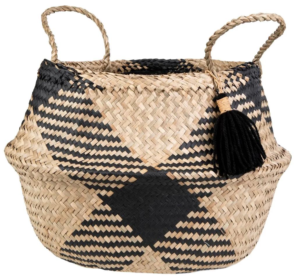 Sass & Belle Úložný košík z mořské trávy s černým vzorem Black Tribal 35cm