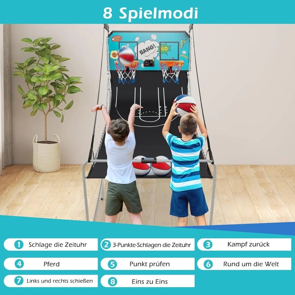 Costway 8 v 1 Basketbalový stroj Skládací elektrický basketbalový