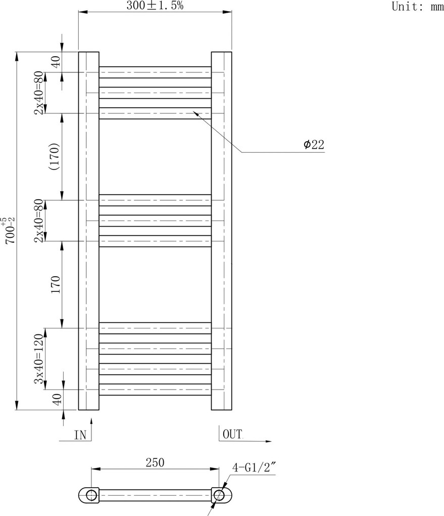 Gamma Erga Basic, topné těleso 700x300 mm, 192 W, bílá, ERG-LAV-BASIC-7030-WH
