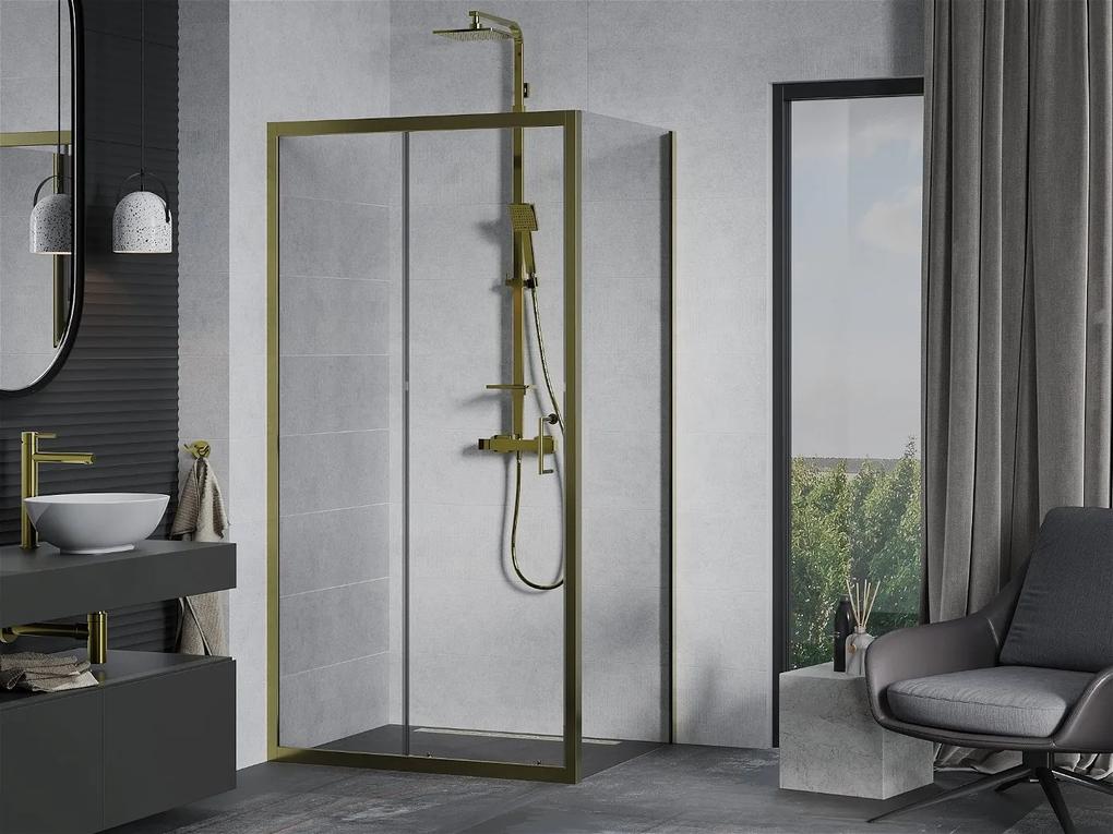 Mexen Apia sprchový kout s posuvnými dveřmi 125 (dveře) x 90 (stěna) cm, 5mm čiré sklo, zlatý profil, 840-125-090-50-00