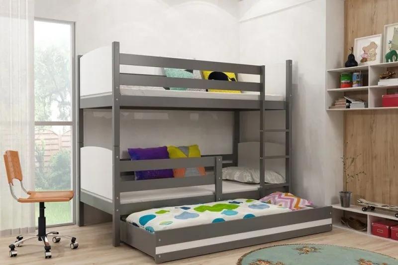 Dětská patrová postel TAMI s přistýlkou 160 cm - barva grafit