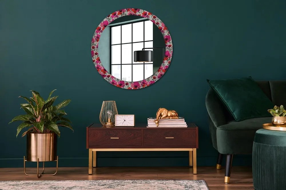Kulaté dekorativní zrcadlo Růžové máky fi 80 cm