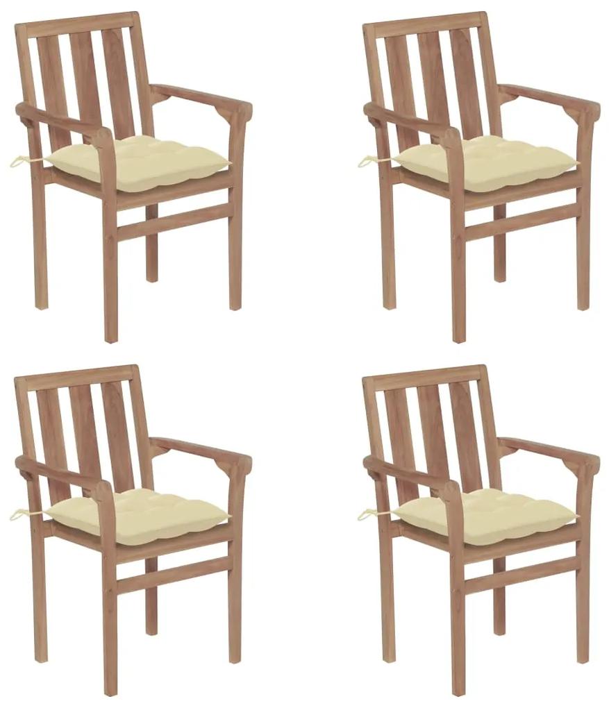3073396 vidaXL Stohovatelné zahradní židle s poduškami 4 ks masivní teak