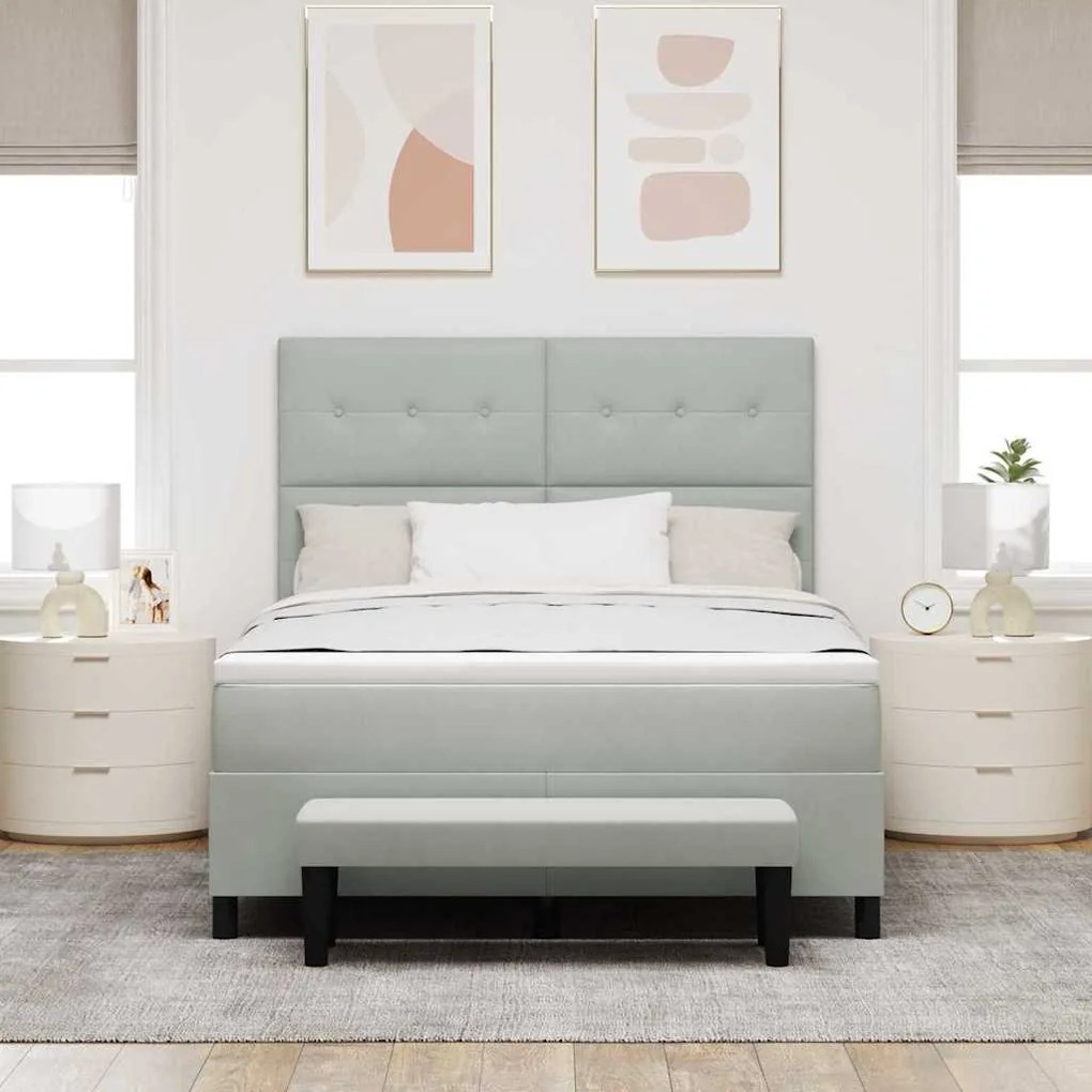 Postel s boxspringem s čelo Světle šedá 200 x 140 cm samet 3344516