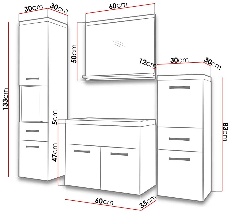 Koupelnová sestava s umyvadlem WINNA - šedý modřín bodega / lesklá bílá + sifon a baterie Economico ZDARMA