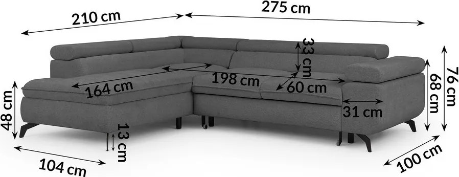 Šedá žinylková rohová pohovka (levý roh/do L) Marbeya – Ropez