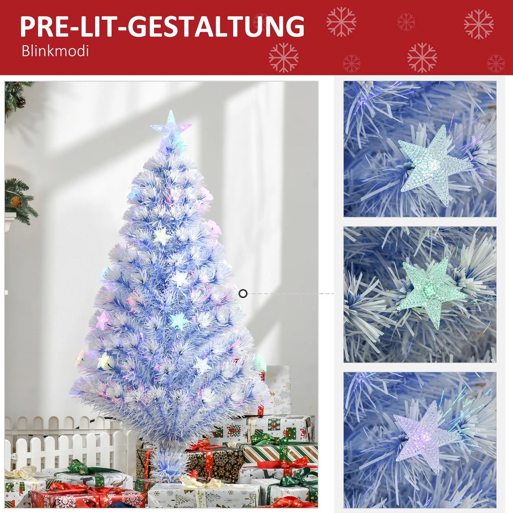 HOMCOM Umělý vánoční stromek 120 cm, umělý vánoční stromek se skelnými vlákny a LED osvětlením, 130 hrotů, vánoční stromek včetně ocelového stojanu d…