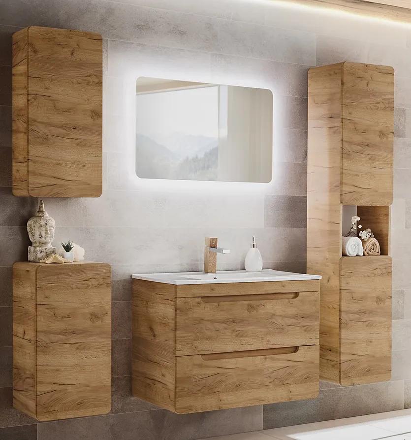 Koupelnová závěsná skříňka vysoká Aruba 800 2D dub craft zlatý