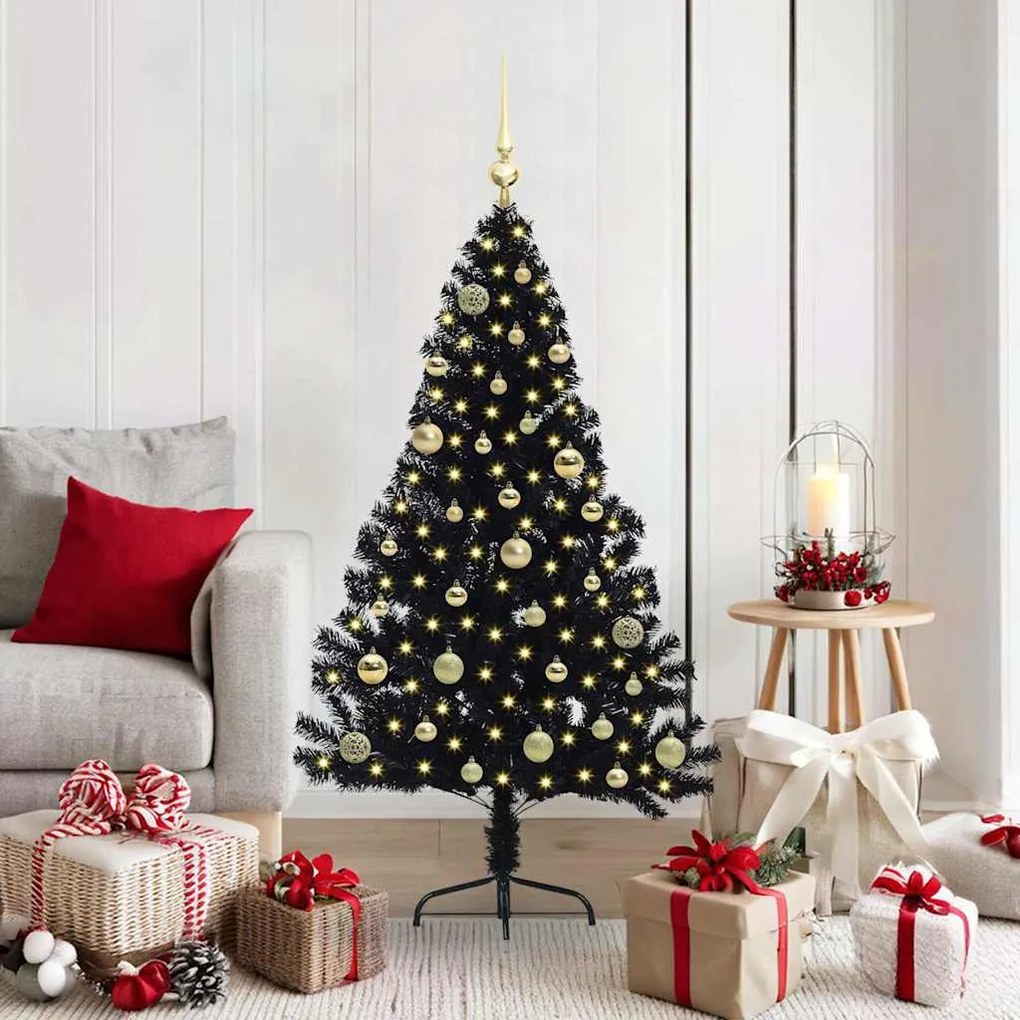 Umělý osvětlený vánoční stromeček Černá 150 cm PVC 3397132