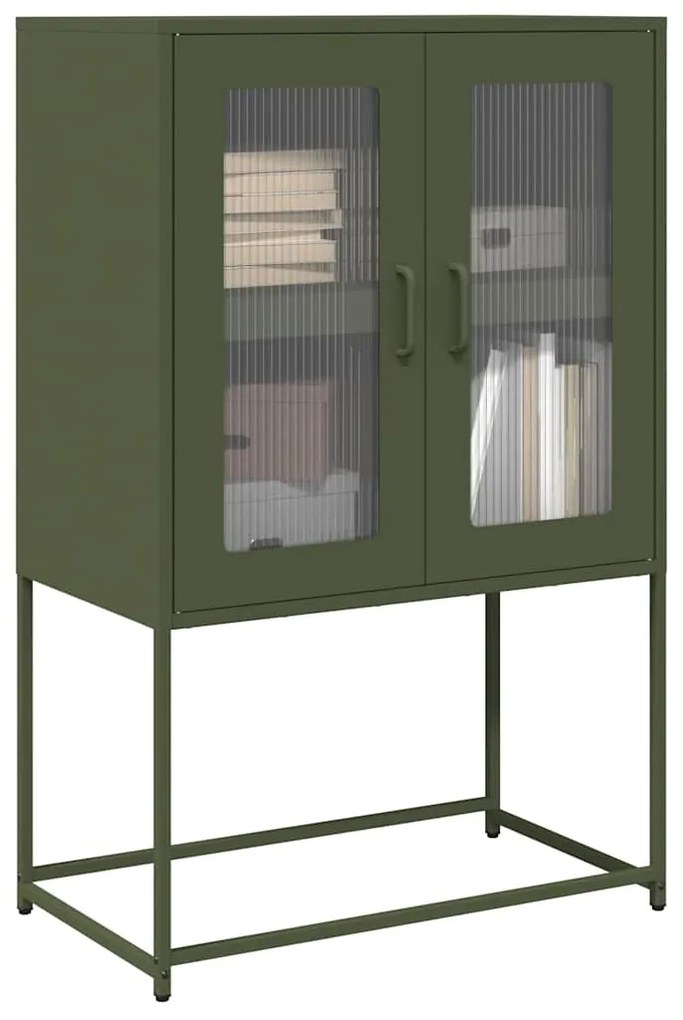 Skříň highboard olivově zelená 68x39x107 cm ocel