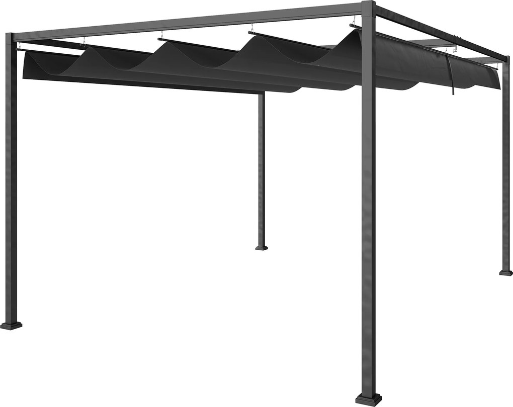 Outsunny pergola altán zastřešení terasy s posuvnou střechou 298x213x221cm polyester černá šedá pro zahradu a terasu |