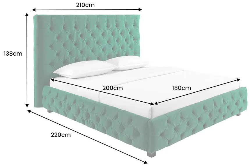 Designová postel Laney Chesterfield 180 x 200 cm zelený samet