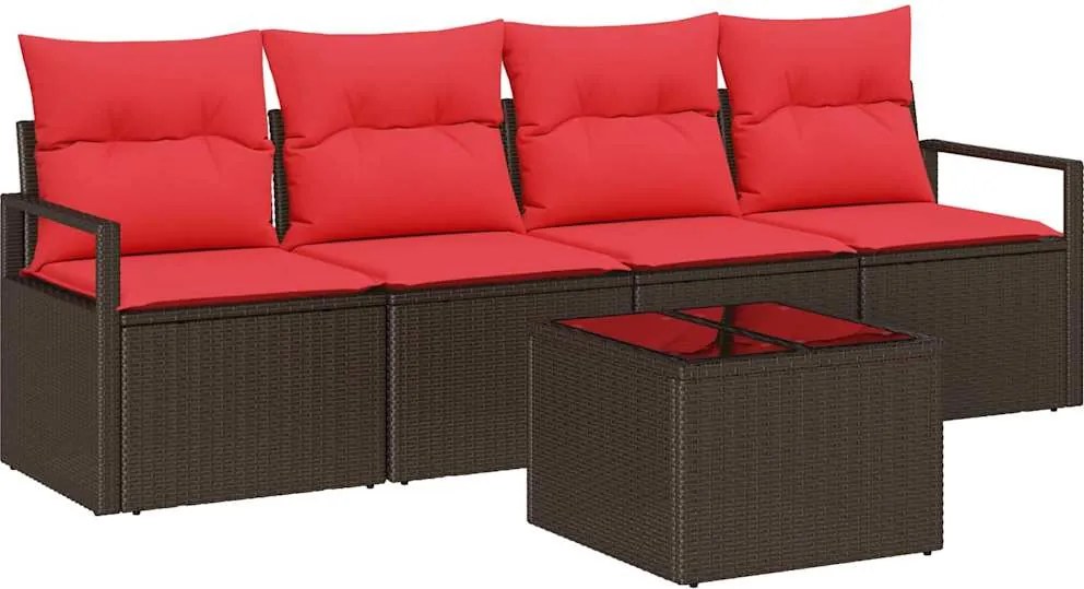 Set pohovek 5 ks 4-Počet míst Hnědá a červená polyratan 3346254