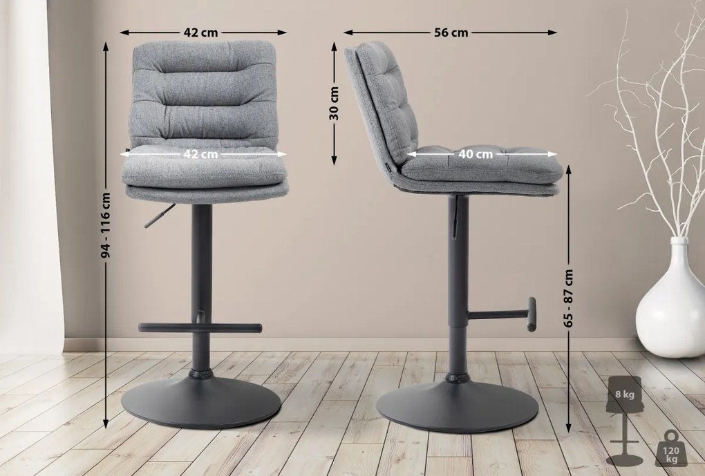 Barová židle Damar - látka černý rám - šedá