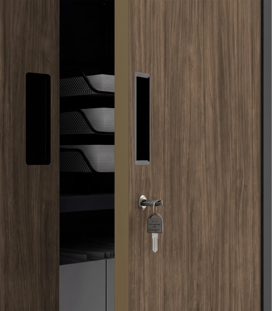 Kovová kancelářská skříň se sejfem antracitová, ořech, 900x1850x400 mm: FILIP II Eco Design