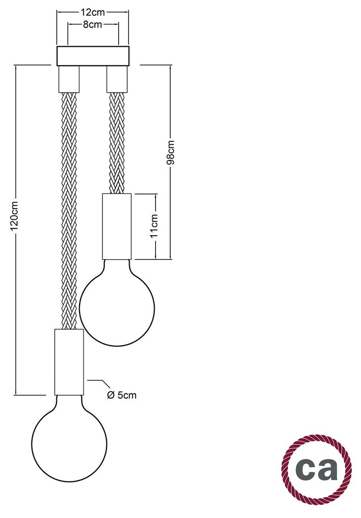 creative cables Závěsná lampa se dvěma svítidly s 2XL lanovým kabelem a dřevěnou úpravou Barva: Neutrální