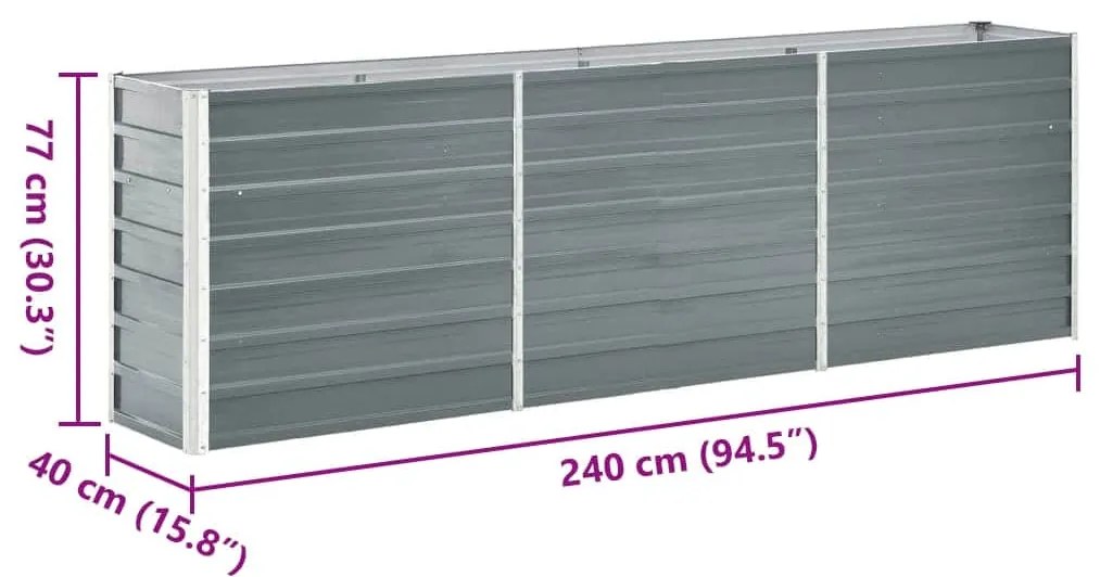 vidaXL Marketos Vyvýšený záhon pozinkovaná ocel 240 x 40 x 77 cm šedý