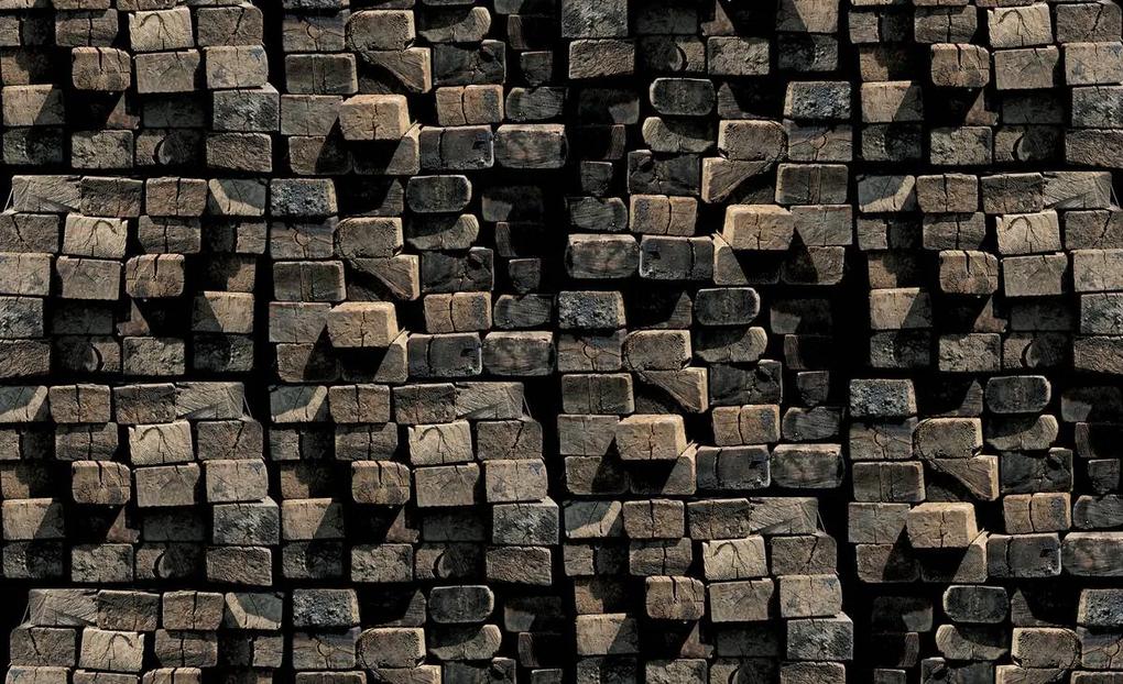 Fototapeta - Hromada dřevěných nosníků (254x184 cm)