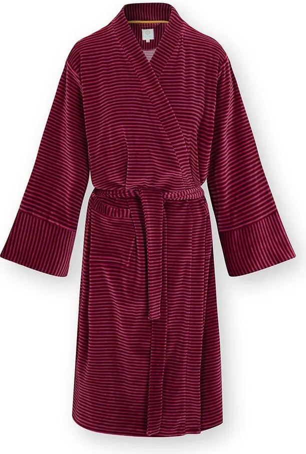Pip Studio Naomi Kimono Velvet Little Sumo Stripe, červeno-růžové (Bavlněné sametové kimono)