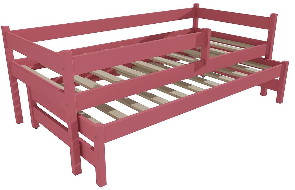 Vomaks Dětská postel s výsuvnou přistýlkou DPV 017 se zábranou Rozměr: 80 x 180 cm, Barva: barva růžová