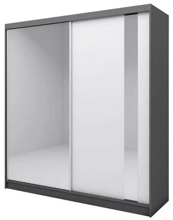 Skříň s posuvnými dveřmi a zrcadlem GRACJA + Tichý dojezd, 200x216x61, bílá/grafit