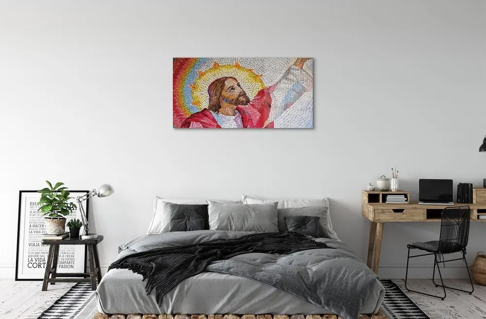 Obraz na skle mozaika Jesus 140x70 cm