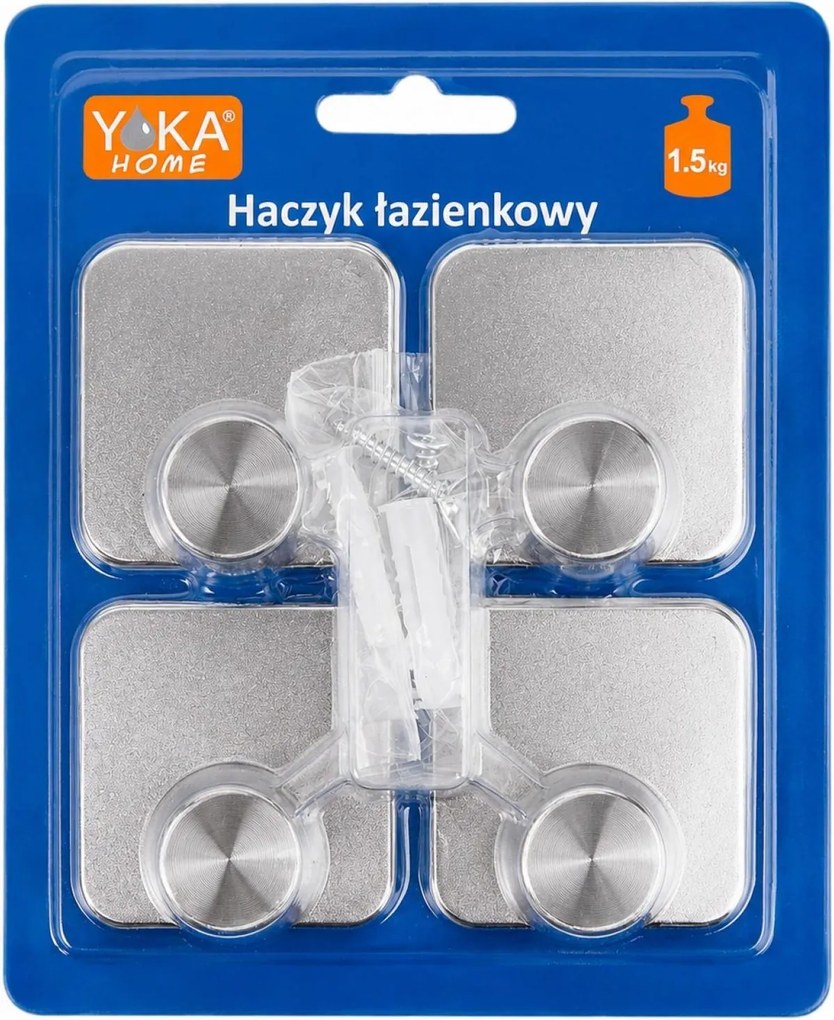 Erga Ravi, nástěnné háčky na ručníky na pásku 3M nebo hmoždinky, 4 ks, 5 × 5 cm, stříbrná matná, ERG-YKA-CH.RAVI4-CHR