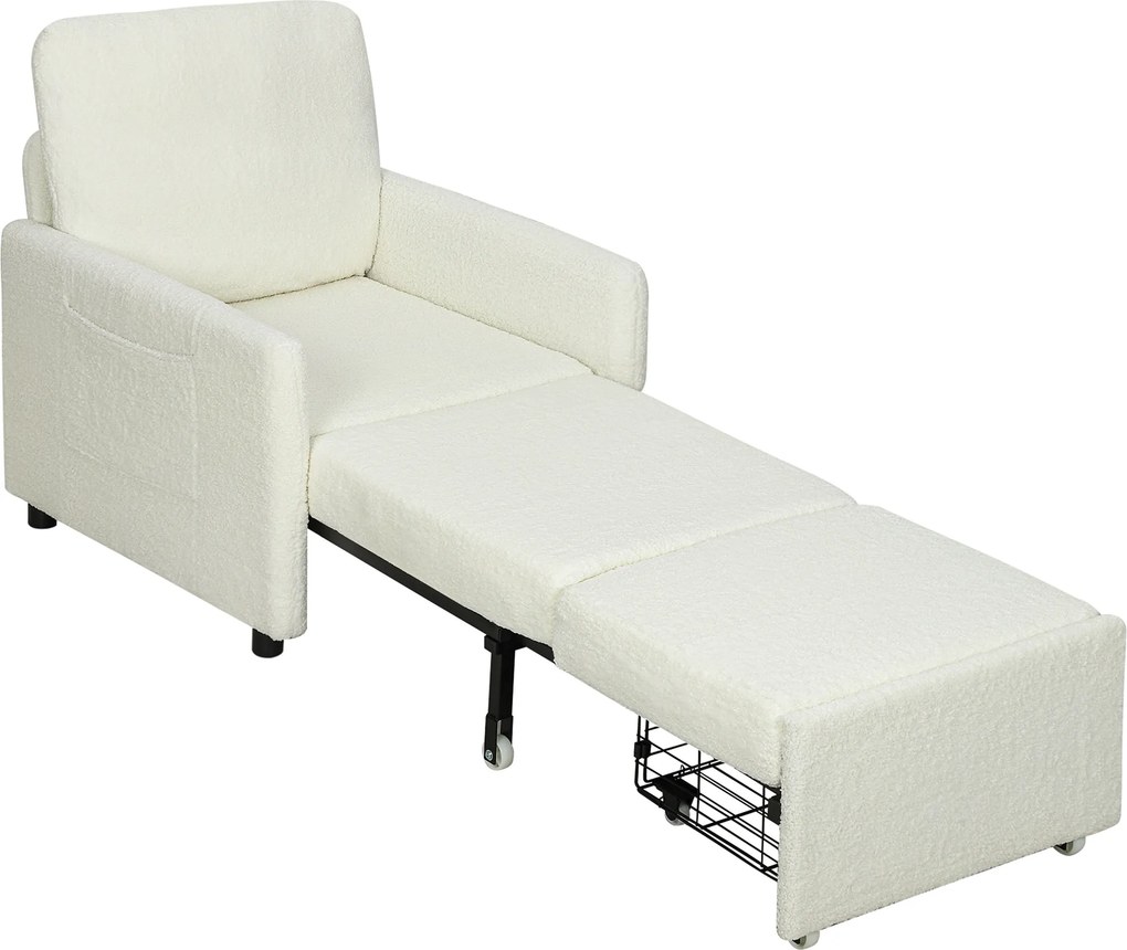 HOMCOM skládací křeslo pro 1 osobu, rozkládací křeslo s ukrytým úložným prostorem, široké polstrované sedadlo, 72 x 85,5 x 91 cm, krémová
