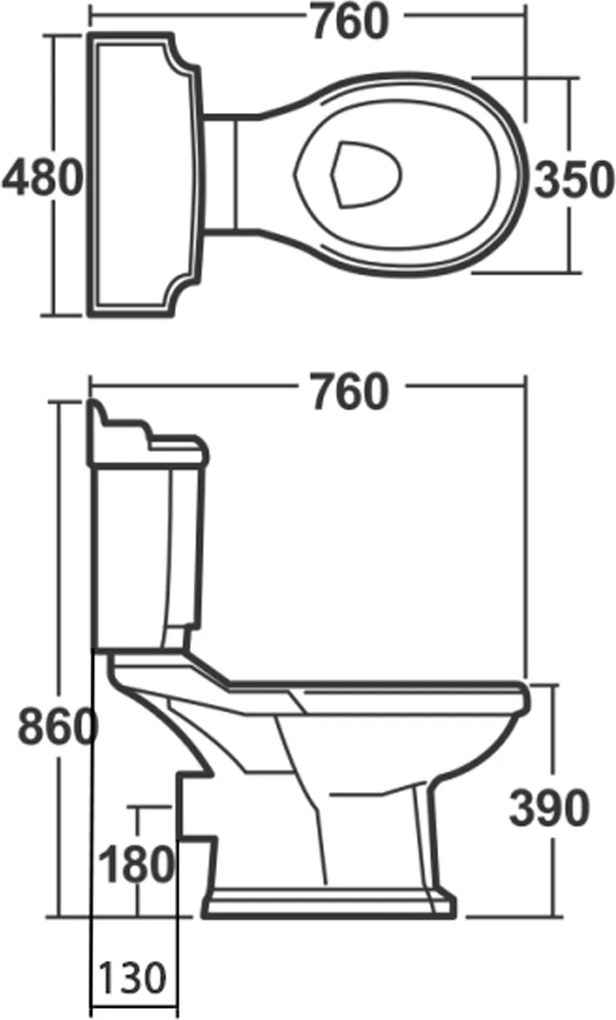 Aqualine Antik WC kombi retro 48 x 86 x 76 cm zadní odpad vč sedátka keramika bílá AK107-01