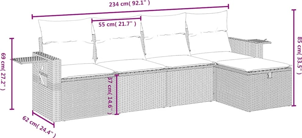 5dílná zahradní sedací souprava a podušky světle šedá polyratan 3263778