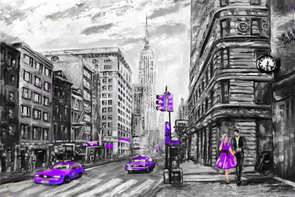 Obraz New York malovaný Purple Velikost (šířka x výška): 90x60 cm