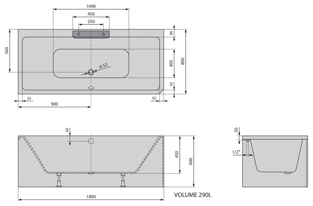 Polysan Cascata L Monolith obdélníková vana 180 x 80 cm levá kaskáda nerez akrylát bílá 73836ML.100