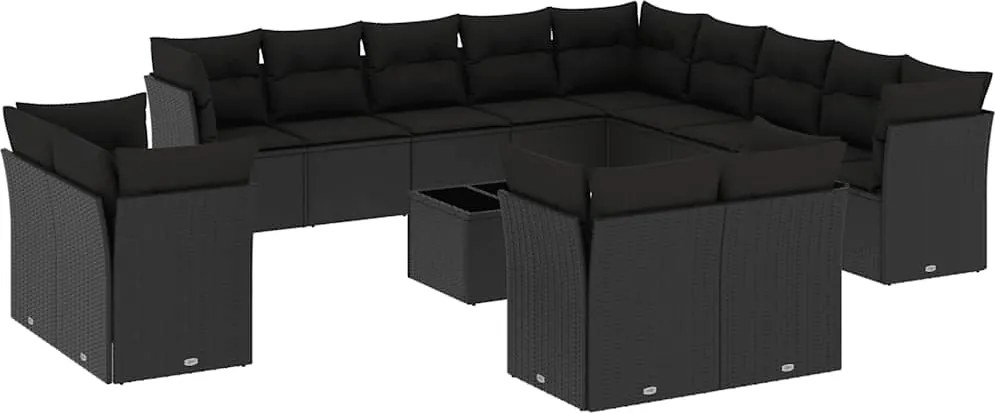 14dílná zahradní sedací souprava s poduškami černá polyratan 3218555