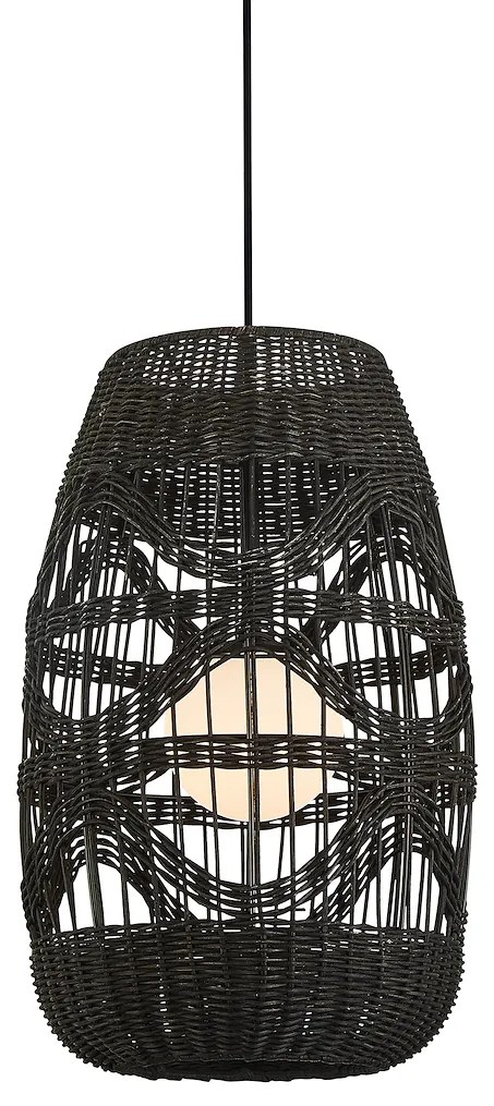 Závěsné svítidlo Arona, 1x černé ratanové stínítko, (fi 25cm), b