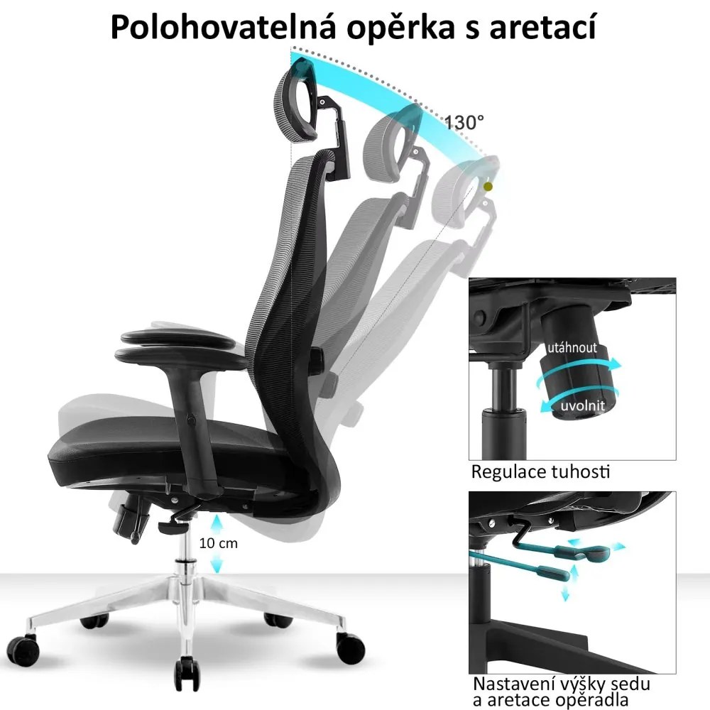 Kancelářská ergonomická židle Neoseat NICOLE — síť / látka, černá, nosnost 150 kg