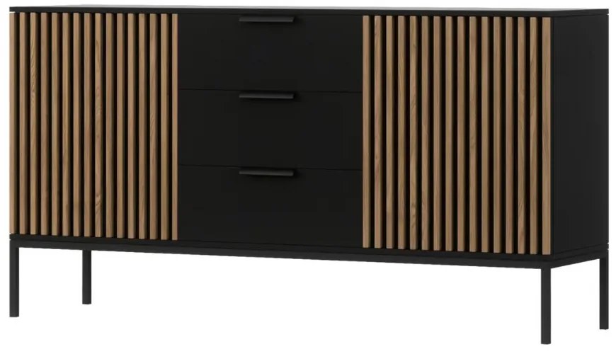 Komoda MEORATI 150x40 cm, černá/dub artisan